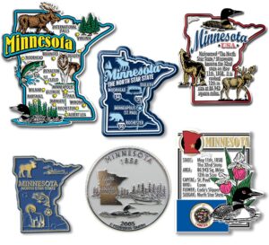 minnesota six-piece state magnet set by classic magnets, includes 6 unique designs, collectible souvenirs made in the usa