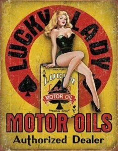 magnet 3x4 inch vintage lucky lady motor oil sticker (gas logo old rat rod) magnetic magnet vinyl sticker