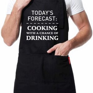 XBPDMWIN Aprons for Men Funny, Men's BBQ Aprons Cooking with A Chance of Drinking, Fully Adjustable, Two Pockets, Extra Long Ties