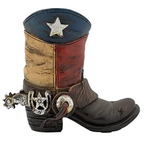 4" Tall Texas Flag Cowboy Boot Figurine | Toothpick Holder | Great Gift for Texans | Home, Kitchen, and Office Décor | Lucky Horseshoe Metallic Spur Detail