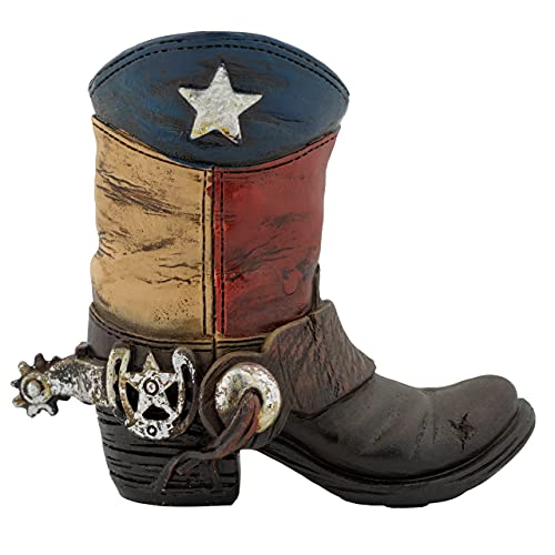 4" Tall Texas Flag Cowboy Boot Figurine | Toothpick Holder | Great Gift for Texans | Home, Kitchen, and Office Décor | Lucky Horseshoe Metallic Spur Detail