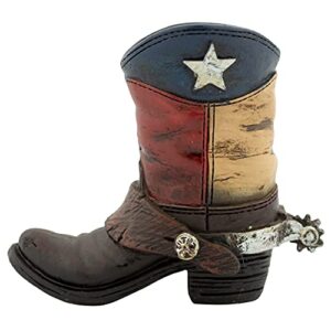 4" Tall Texas Flag Cowboy Boot Figurine | Toothpick Holder | Great Gift for Texans | Home, Kitchen, and Office Décor | Lucky Horseshoe Metallic Spur Detail