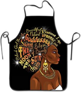 black girl afro digital bling gold goddesses queen apron theme cooking chef work shop women men adult girl kid weavers baking decorations painting bbq grilling kitchen accessories party supplies