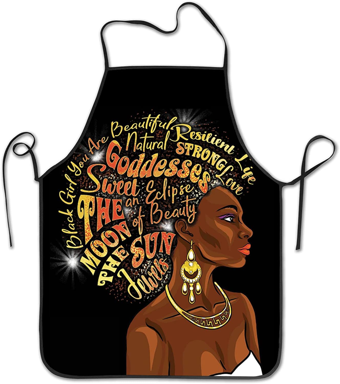 Black Girl Afro Digital Bling Gold Goddesses Queen Apron Theme Cooking Chef Work Shop Women Men Adult Girl Kid Weavers Baking Decorations Painting Bbq Grilling Kitchen Accessories Party Supplies