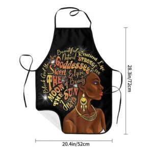 Black Girl Afro Digital Bling Gold Goddesses Queen Apron Theme Cooking Chef Work Shop Women Men Adult Girl Kid Weavers Baking Decorations Painting Bbq Grilling Kitchen Accessories Party Supplies