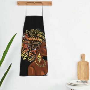 Black Girl Afro Digital Bling Gold Goddesses Queen Apron Theme Cooking Chef Work Shop Women Men Adult Girl Kid Weavers Baking Decorations Painting Bbq Grilling Kitchen Accessories Party Supplies