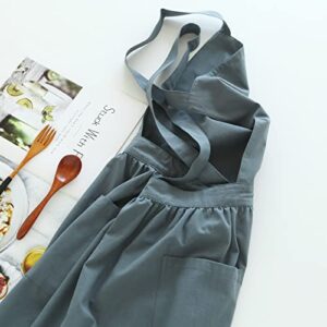 ENN&EEZY Pinafore Aprons for Women with Pockets Japanese Cross Back Linen Apron for Kitchen Cooking, Gardening, Painting, Baking Green