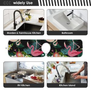 Tatenale Sink Splash Guard Faucet Mat for Kitchen Sink Mat Faucet Handle Drip Catcher Drain Mat for Kitchen Bathroom Countertop Absorbent Microfiber Dish Drying Mat Flamingo 2pack