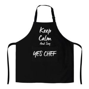 cilouebghg keep calm and say yes chef design funny cooking chef apron with pockets bbq kitchen work apron birthday dad creative gifts for women/man