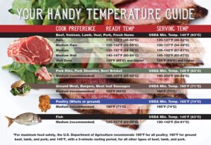 magnetic cooking temperature guide for meat, poultry and fish