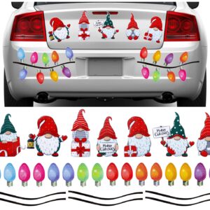 Whaline 29Pcs Christmas Reflective Car Magnets Set Colorful Bulb Light Magnets with Lines 7 Design Christmas Gnomes Refrigerator Garage Magnet Decals for Xmas Mailbox (Not for Aluminum Alloy Vehicle)