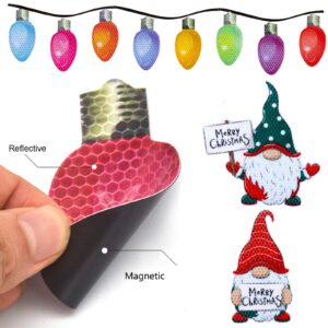 Whaline 29Pcs Christmas Reflective Car Magnets Set Colorful Bulb Light Magnets with Lines 7 Design Christmas Gnomes Refrigerator Garage Magnet Decals for Xmas Mailbox (Not for Aluminum Alloy Vehicle)