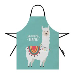 moslion llama apron 31x27 inch cute animal alpaca with bohemian cloths word no drama llama kitchen chef waitress cook aprons bib with adjustable neck for women men girls green white