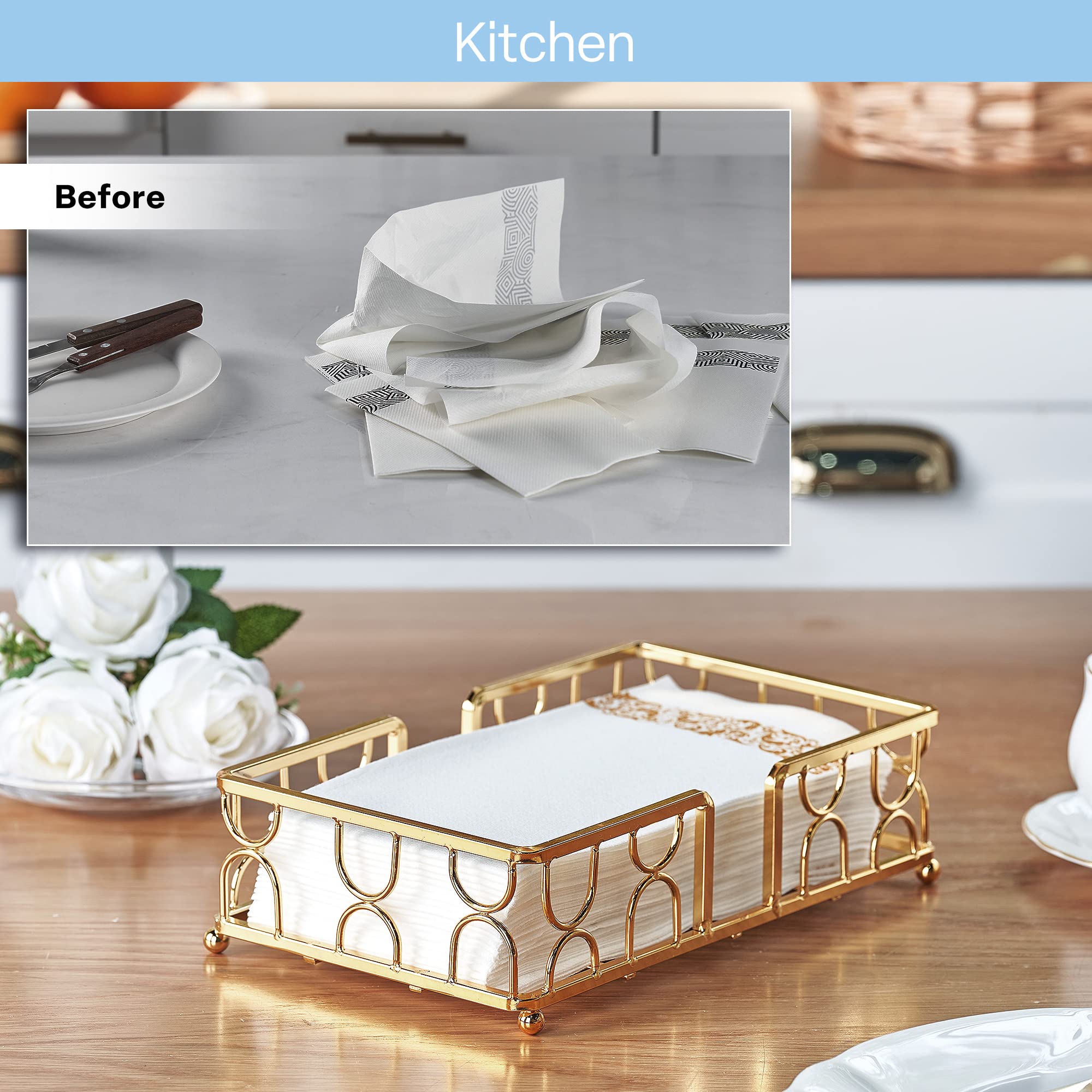 ADDFIT HOUSE Guest Towel Napkin Holder - Guest Towel Holder Tray for Bathroom - Strong Paper Hand Towel Holder Tray - Elegant Disposable Dinner Napkin Towel Holder for Table, Party, Picnic (GOLD)