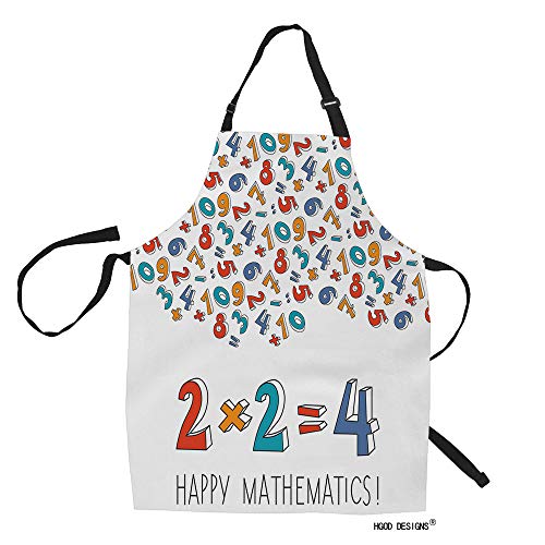 HGOD DESIGNS Math Kitchen Apron,Happy Mathematics 2x2=4 3d Contour Math Signs Kitchen Aprons For Women Men For Cooking Gardening Adjustable Home Bibs,Adult Size