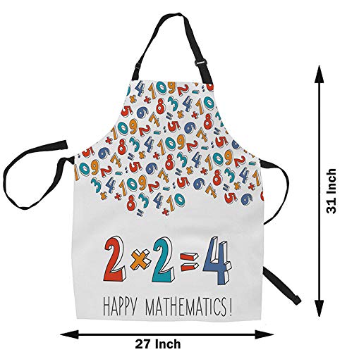 HGOD DESIGNS Math Kitchen Apron,Happy Mathematics 2x2=4 3d Contour Math Signs Kitchen Aprons For Women Men For Cooking Gardening Adjustable Home Bibs,Adult Size