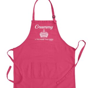 Grammy a Title Higher Than Queen Funny Apron for Kitchen BBQ Barbecue Cooking Baking Crafting Gardening Two Pocket Apron for Grandma or Mom Heliconia