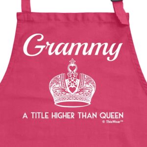 Grammy a Title Higher Than Queen Funny Apron for Kitchen BBQ Barbecue Cooking Baking Crafting Gardening Two Pocket Apron for Grandma or Mom Heliconia