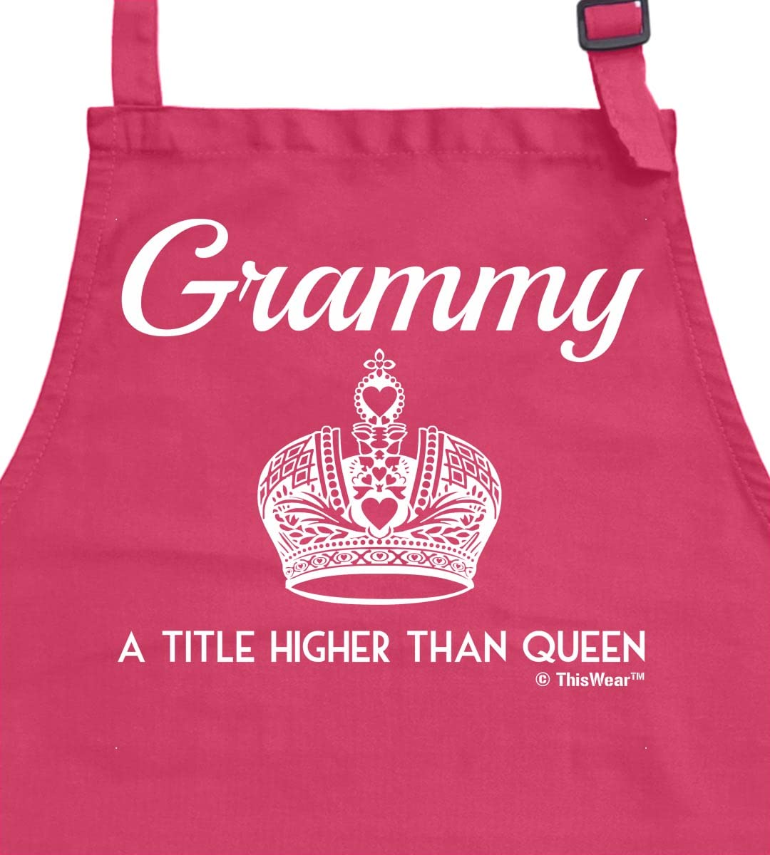 Grammy a Title Higher Than Queen Funny Apron for Kitchen BBQ Barbecue Cooking Baking Crafting Gardening Two Pocket Apron for Grandma or Mom Heliconia