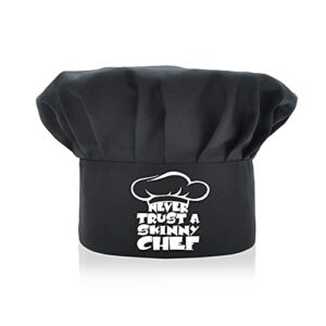 agmdesign funny chef wear, funny chef hat, never trust a skinny chef, adjustable kitchen cooking hat for men & women black, mother's day/father's day/birthday gift for him, her, mom, dad, friend