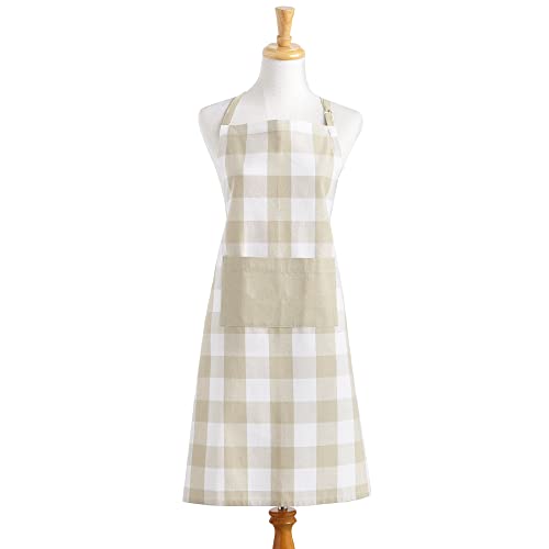 Elrene Home Fashions unisex adult Onesize Buffalo Check Apron with Pocket, Tan/White, 28 x33 Apron US