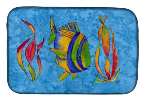 caroline's treasures 8713ddm troical fish and seaweed on blue dish drying mat absorbent dish drying mat pad for kitchen counter dish drainer mat for countertop, 14 x 21", multicolor