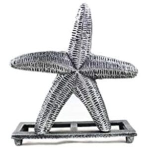 handcrafted nautical decor antique silver cast iron starfish napkin holder 6" - decorative starfish - beac