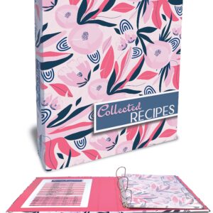 Better Kitchen Products Recipe Binder, Full Page 3 Ring Standard Binder Organizer Set (with 50 Page Protectors & 12 Category Divider Tabs) 11.5" x 12" Floral Design