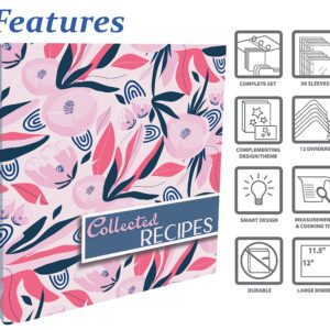 Better Kitchen Products Recipe Binder, Full Page 3 Ring Standard Binder Organizer Set (with 50 Page Protectors & 12 Category Divider Tabs) 11.5" x 12" Floral Design