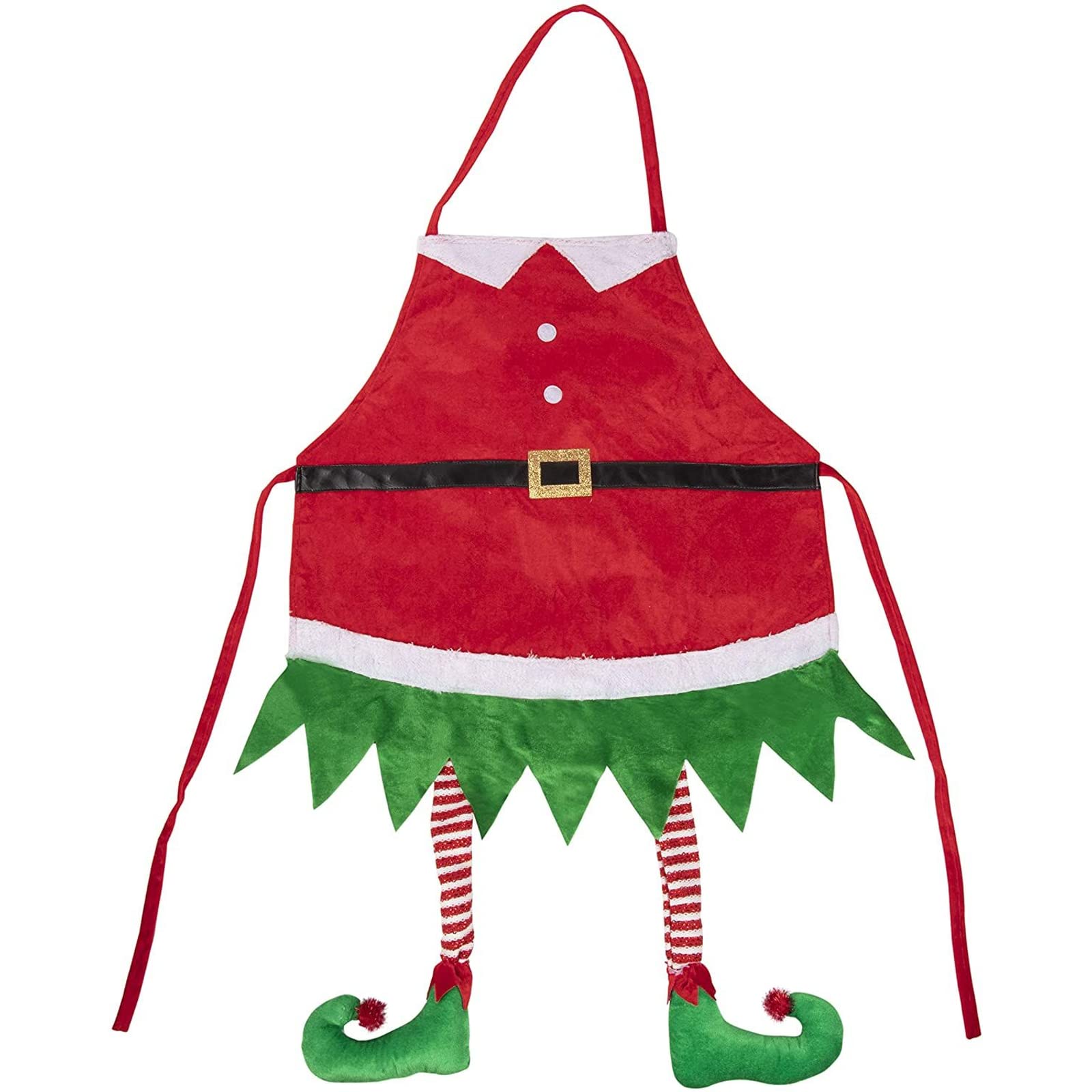 Juvale Elf Christmas Apron with Hanging Legs, Holiday Novelty Gift (35 x 23 In)