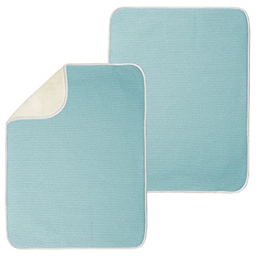 mDesign Ultra Absorbent Reversible Microfiber Dish Drying Mat and Protector for Kitchen Countertops, Sinks - Folds for Compact Storage - Extra Large, 2 Pack - Aqua Blue/Ivory