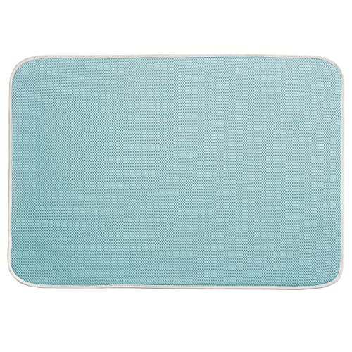 mDesign Ultra Absorbent Reversible Microfiber Dish Drying Mat and Protector for Kitchen Countertops, Sinks - Folds for Compact Storage - Extra Large, 2 Pack - Aqua Blue/Ivory