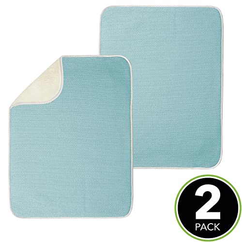 mDesign Ultra Absorbent Reversible Microfiber Dish Drying Mat and Protector for Kitchen Countertops, Sinks - Folds for Compact Storage - Extra Large, 2 Pack - Aqua Blue/Ivory