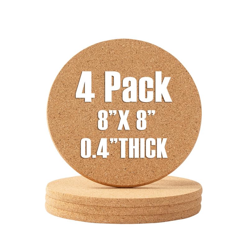 FirstGift Cork Trivet - 4 Pack High Density Cork Trivet Set- 8" Diameter x 0.4" Thick Round Cork- Hot Pads for Table & Countertop