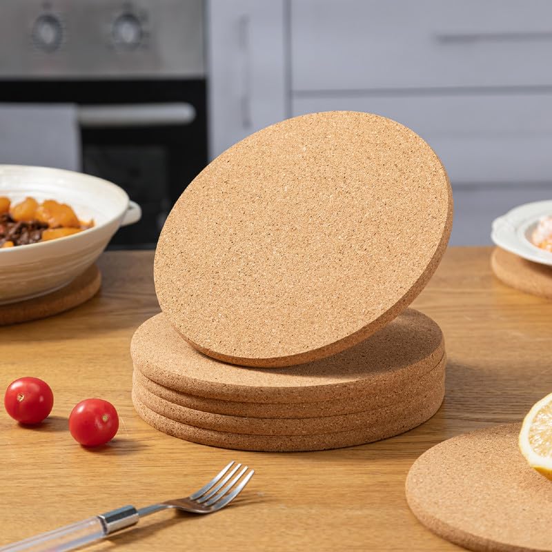 FirstGift Cork Trivet - 4 Pack High Density Cork Trivet Set- 8" Diameter x 0.4" Thick Round Cork- Hot Pads for Table & Countertop