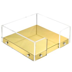 Modern Napkin Holder for Kitchen, Sitting Napkin Holder for Tables, Clear Acrylic and Steel Base Kitchen & Dining Room Décor (Gold)