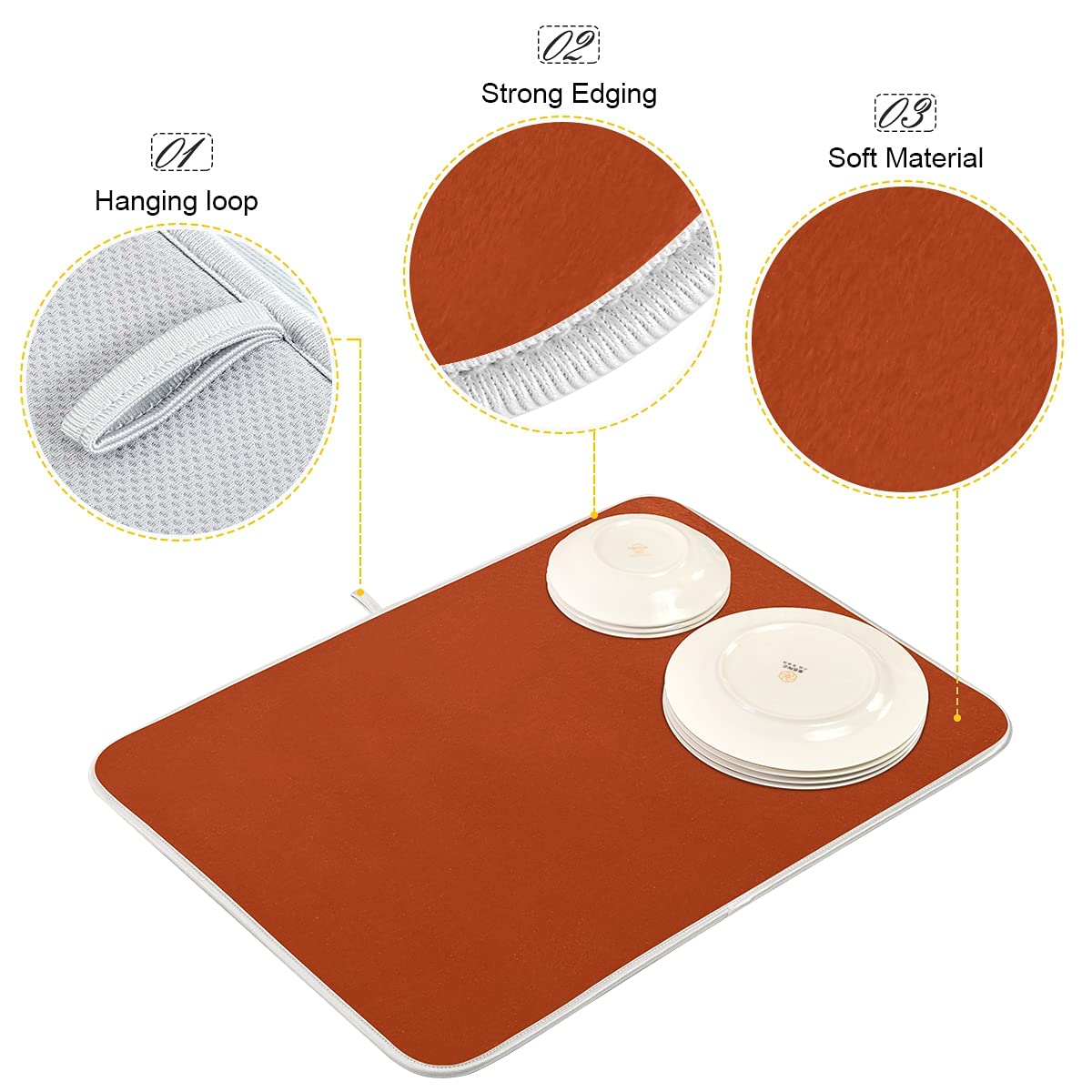 xigua Plain Rust Solid Color Dish Drying Mat, Absorbent Microfiber Pad Protector For Kitchen Counter Top Mat Dish Drainboard 18x24in