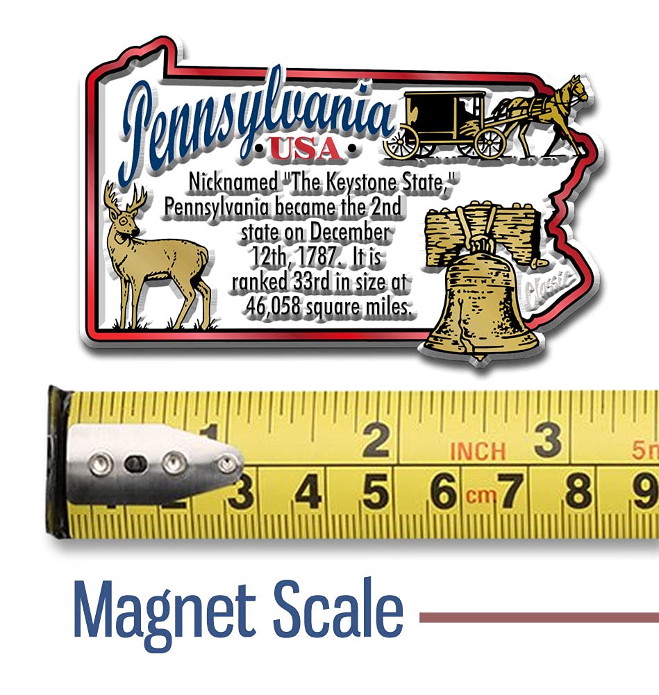 Pennsylvania Information State Magnet by Classic Magnets, 3.1" x 2", Collectible Souvenirs Made in The USA