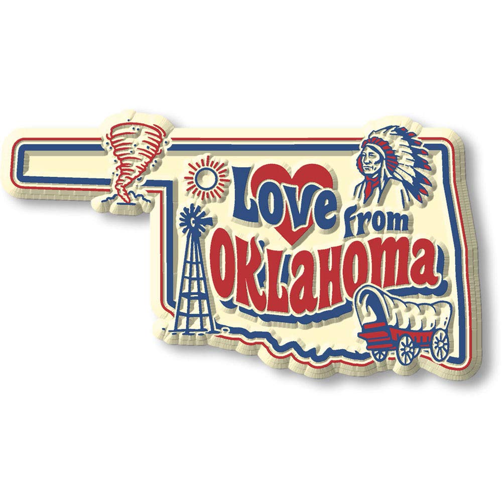 Love from Oklahoma Vintage State Magnet by Classic Magnets, Collectible Souvenirs Made in The USA, 3.4" x 1.9"