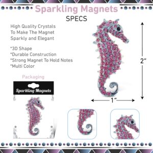 COTA Global Seahorse Sparkling Refrigerator Magnet - Pink & Silver Sparkling Rhinestones Crystals, Cute Sparkly Ocean Animal Magnet for Kitchen Door Fridge, Cool Home & Office Novelty Decor - 2 Inch