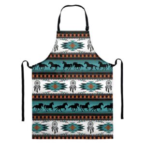 zfrxign boho tribal ethnic horse apron turquoise women cooking kitchen aprons with pocket for phone holder adjustable bib apron organizer plus size