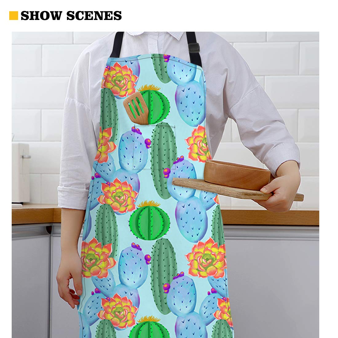 ZFRXIGN Boho Tribal Ethnic Horse Apron Turquoise Women Cooking Kitchen Aprons with Pocket for Phone Holder Adjustable Bib Apron Organizer Plus Size