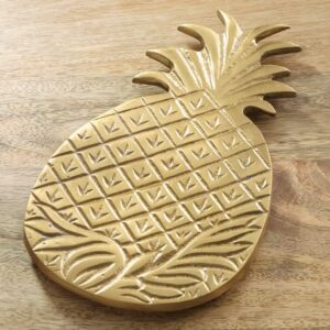 India Handicrafts Brushed Gold Tone Pineapple 9.5 x 5.5 Aluminum Trivet