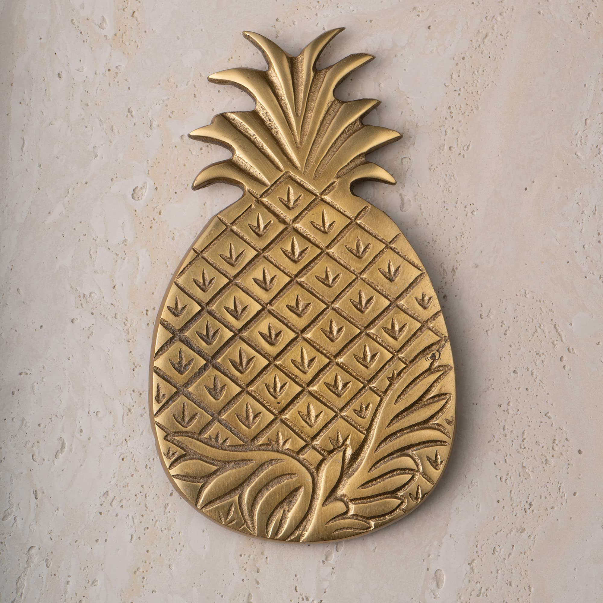 India Handicrafts Brushed Gold Tone Pineapple 9.5 x 5.5 Aluminum Trivet