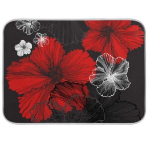 red black poppy floral 16x 18 inch dish drying mat,absorbent,microfiber,machine washable dishes drainer/rack for countertop fast drying, heat-resistant and eco friendly,16x18 inch