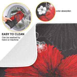 Red Black Poppy Floral 16X 18 Inch Dish Drying Mat,Absorbent,Microfiber,Machine Washable Dishes Drainer/Rack for Countertop Fast Drying, Heat-resistant and ECO Friendly,16X18 Inch