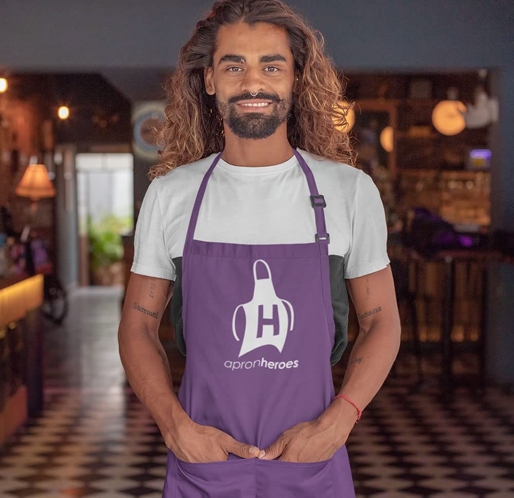 APRON HEROES - Purple Apron, Baking Apron, Baking Apron for Women, & Men, Portion of Profits Are Donated to End Child Hunger in the USA, Purple White