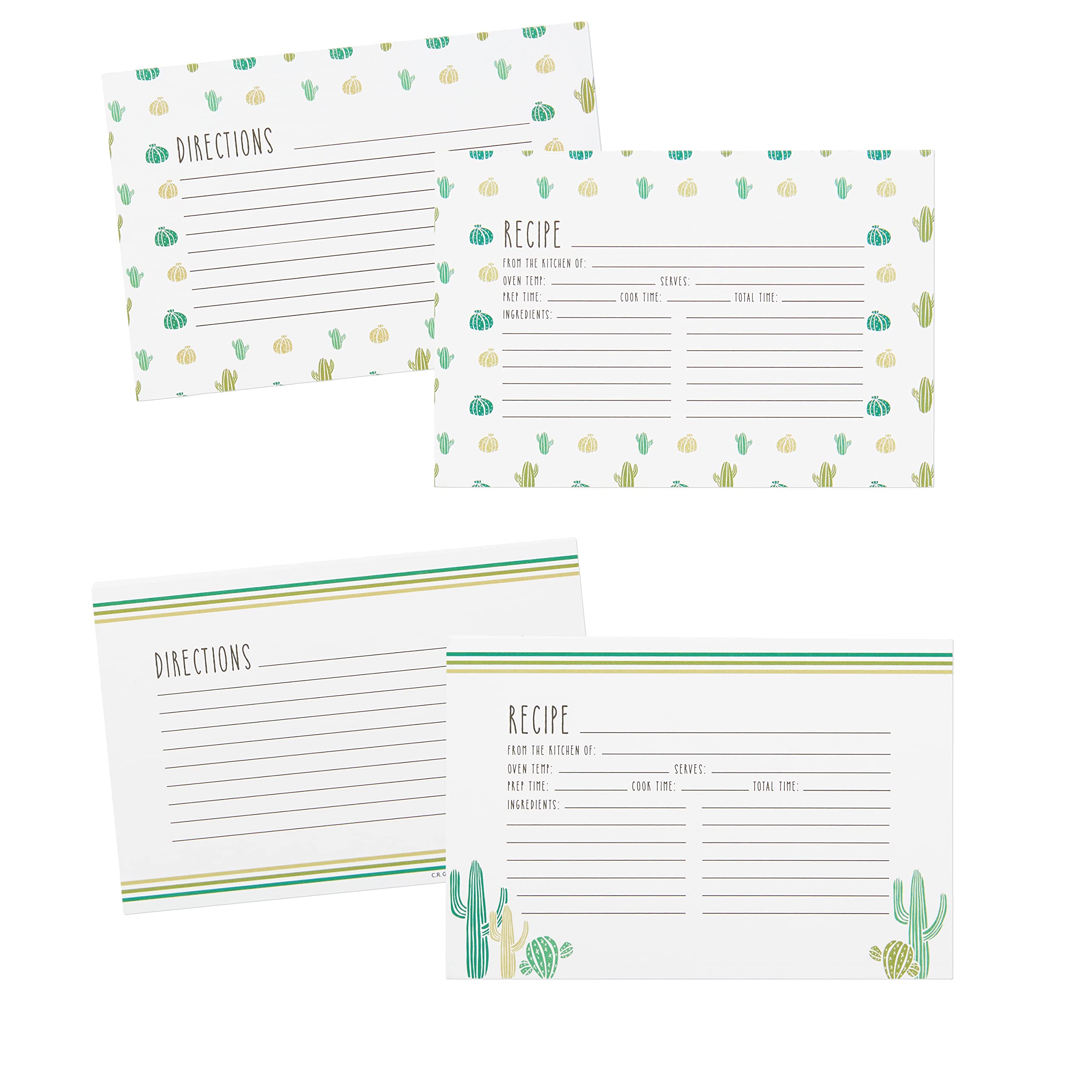 C.R. Gibson Cacti Double Sided Recipe Card Set, 4" W x 6" L, Multicolor