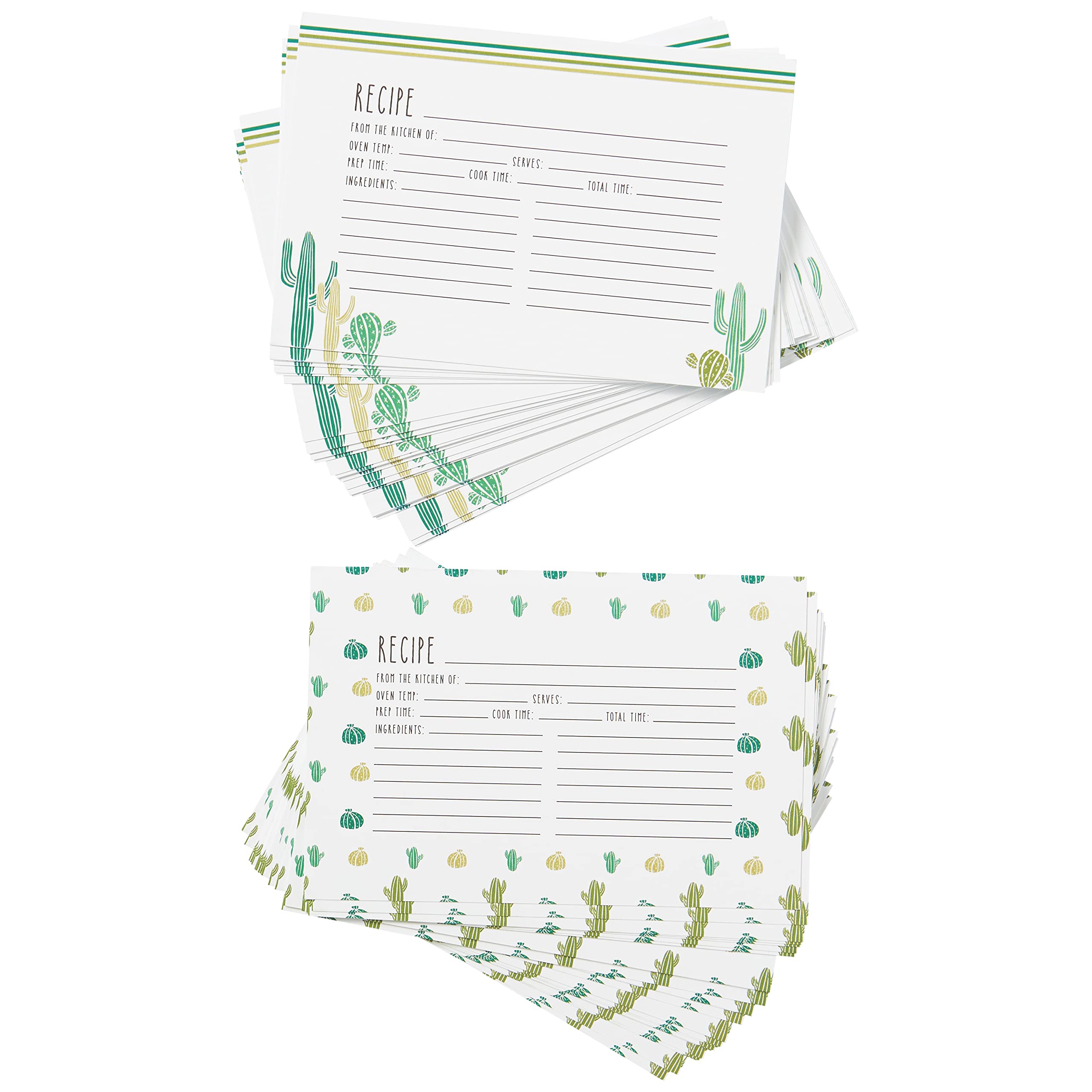 C.R. Gibson Cacti Double Sided Recipe Card Set, 4" W x 6" L, Multicolor