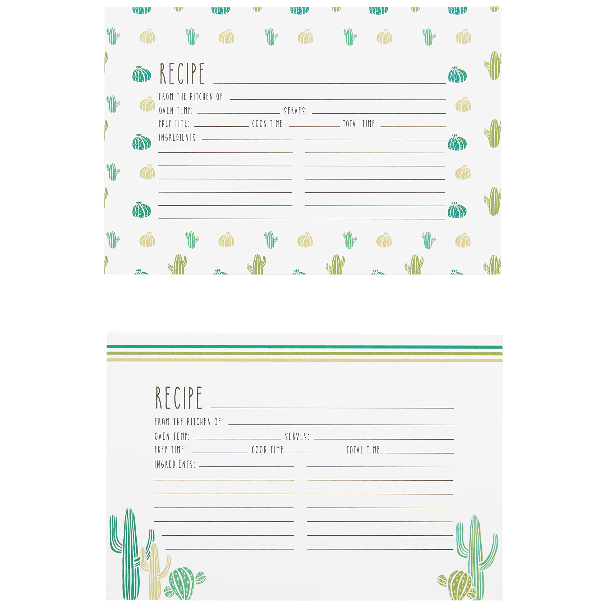 C.R. Gibson Cacti Double Sided Recipe Card Set, 4" W x 6" L, Multicolor